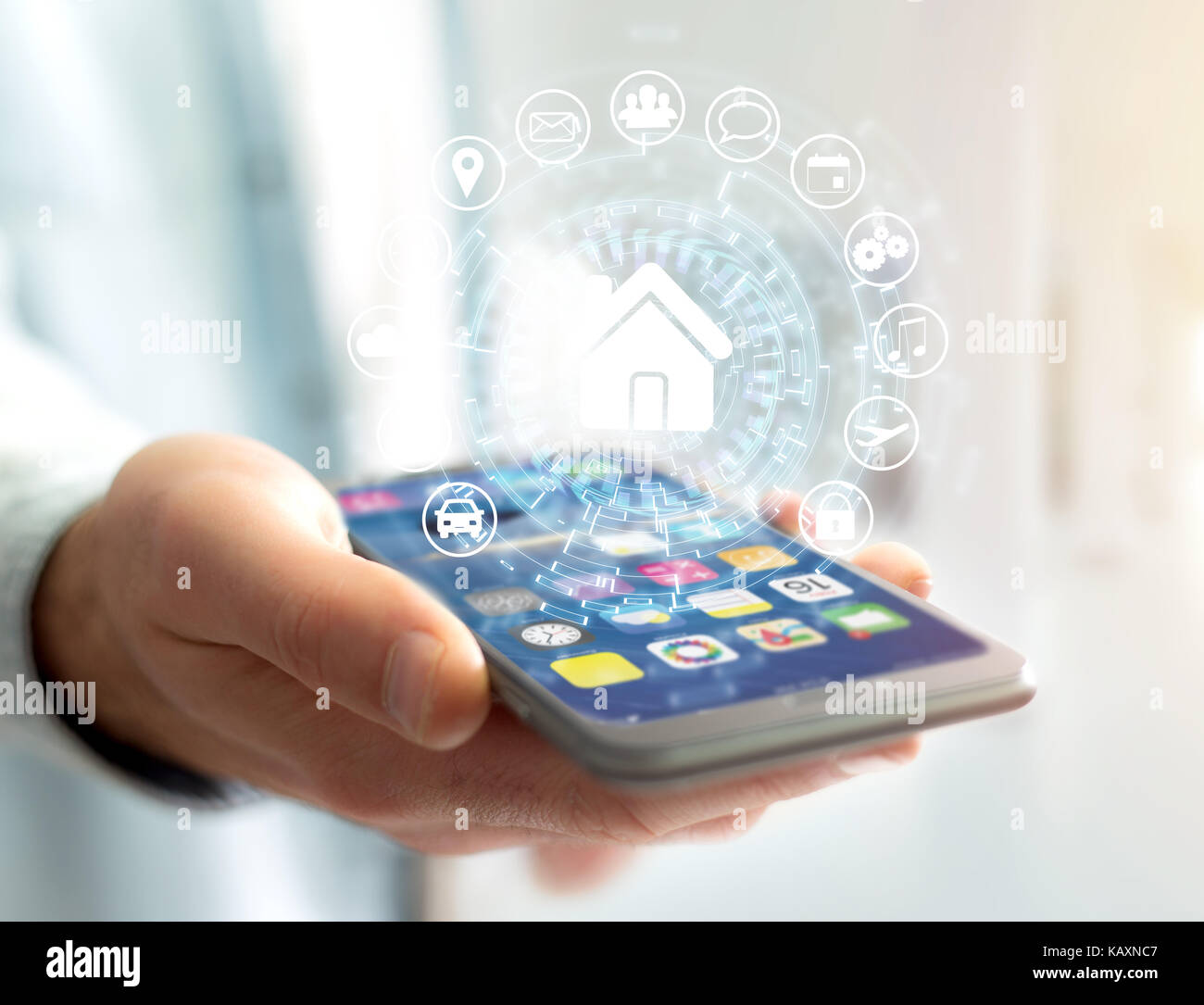 View of a Home button of a technology interface surrounded by ...