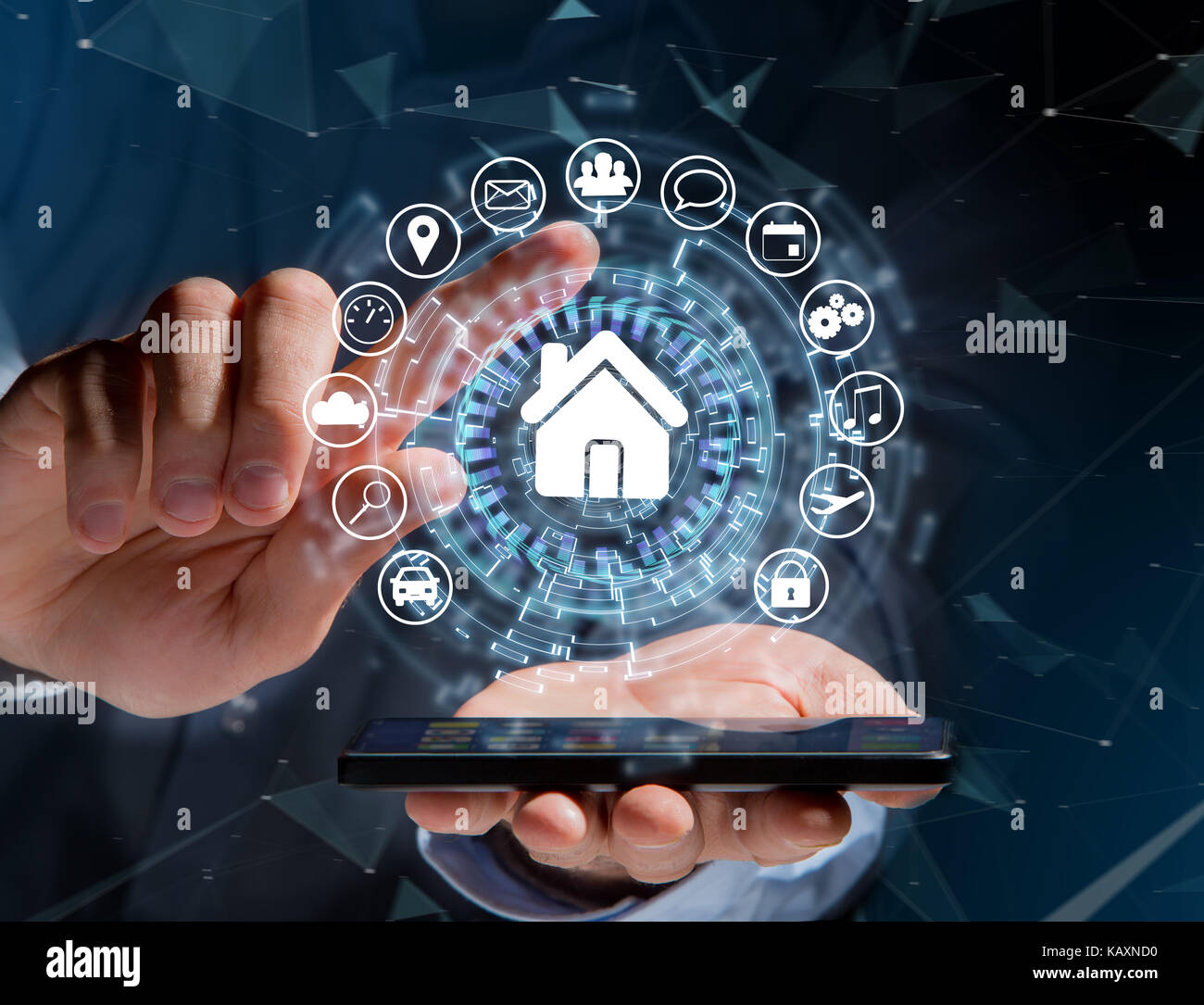 View of a Home button of a technology interface surrounded by ...