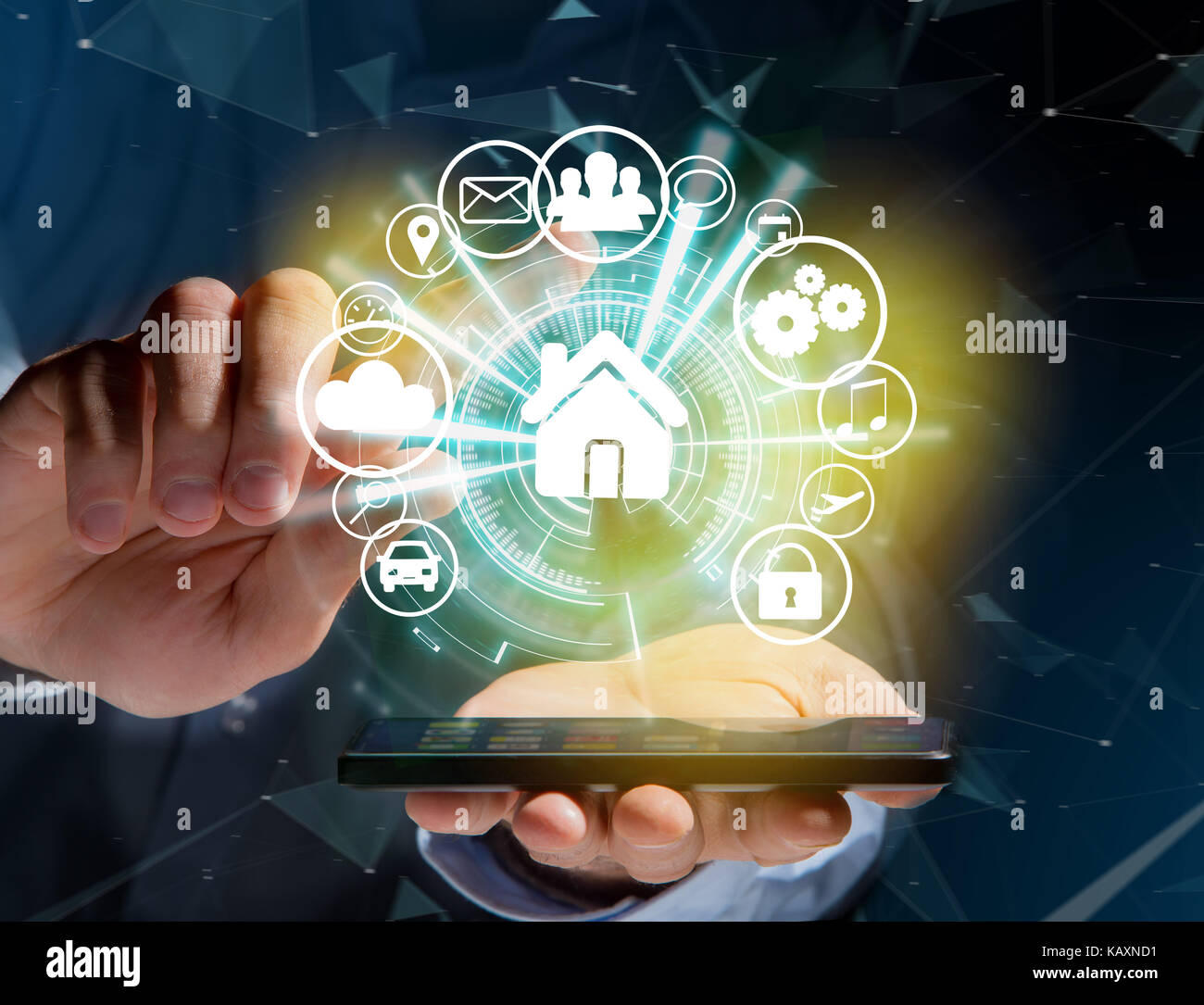 View of a Home button of a technology interface surrounded by ...