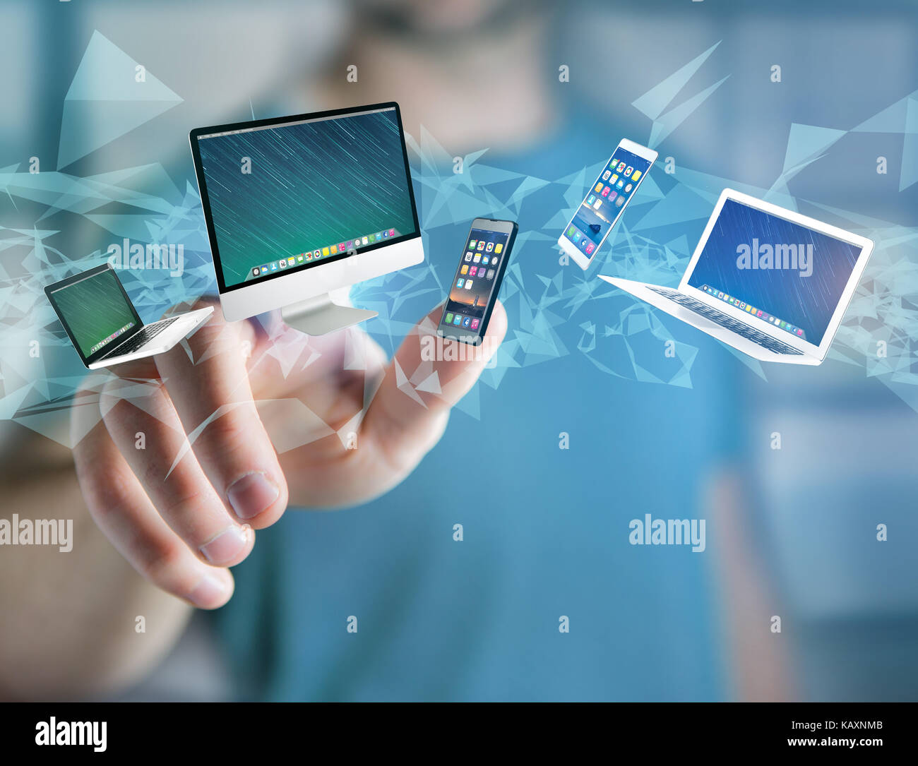 View of a Computer and devices displayed on a futuristic interface ...