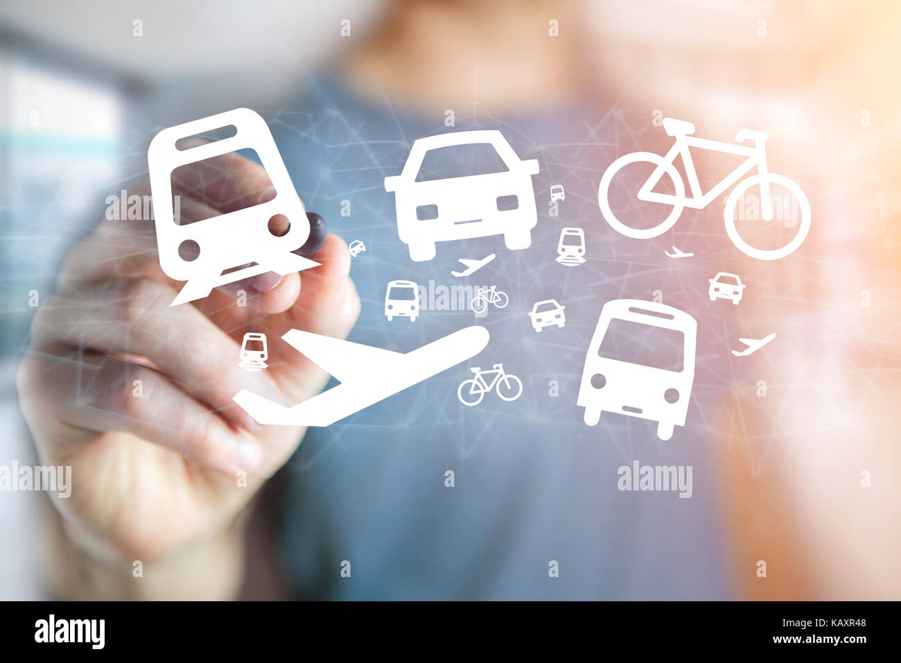 Concept view of checking different way to go on holidays on a device ...