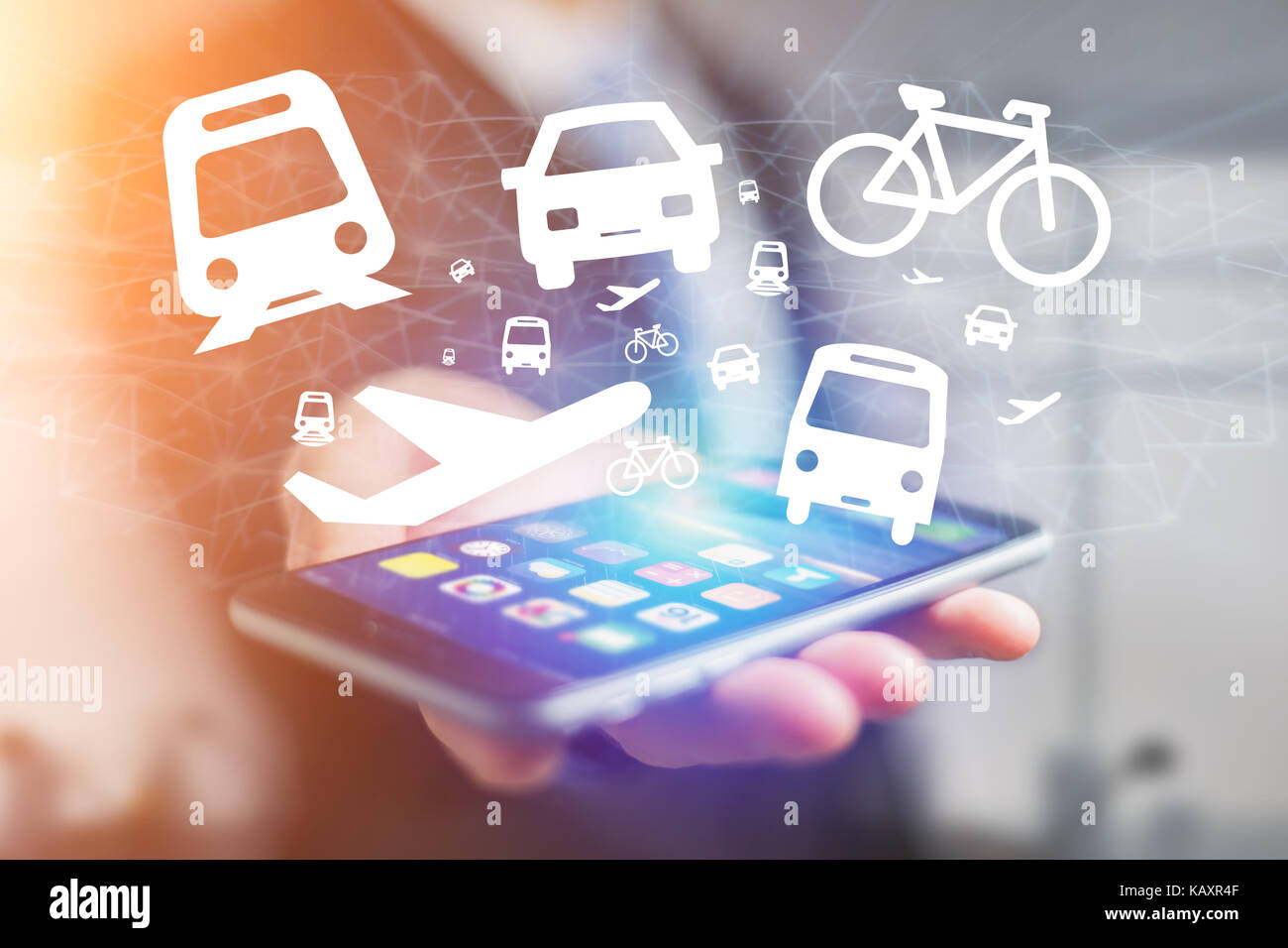 Concept view of checking different way to go on holidays on a device ...