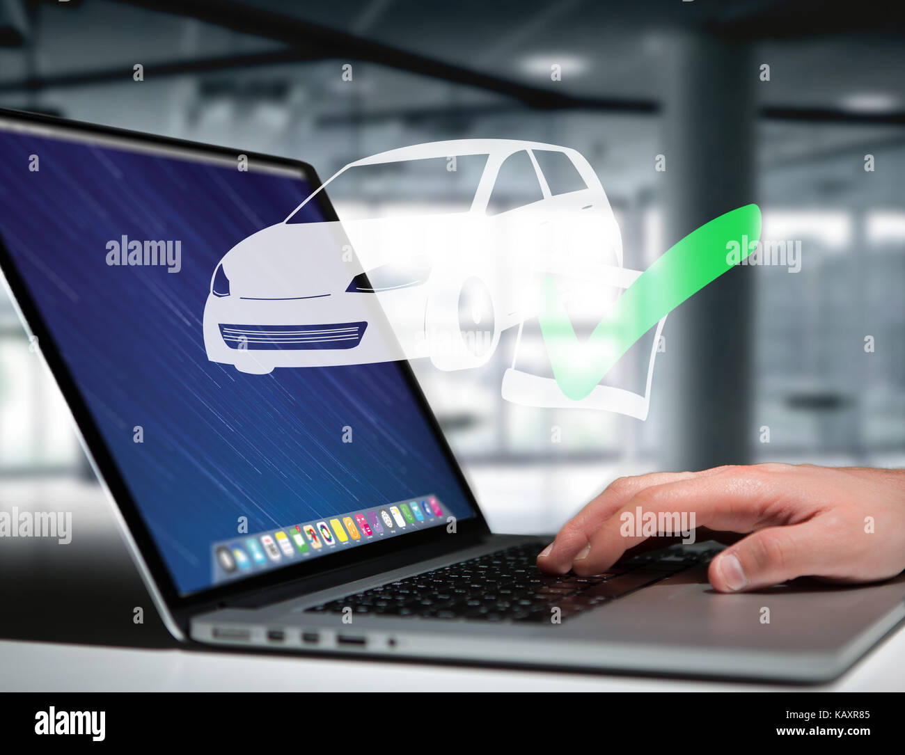 View of a Verified car ready to go on a futuristic interface ...