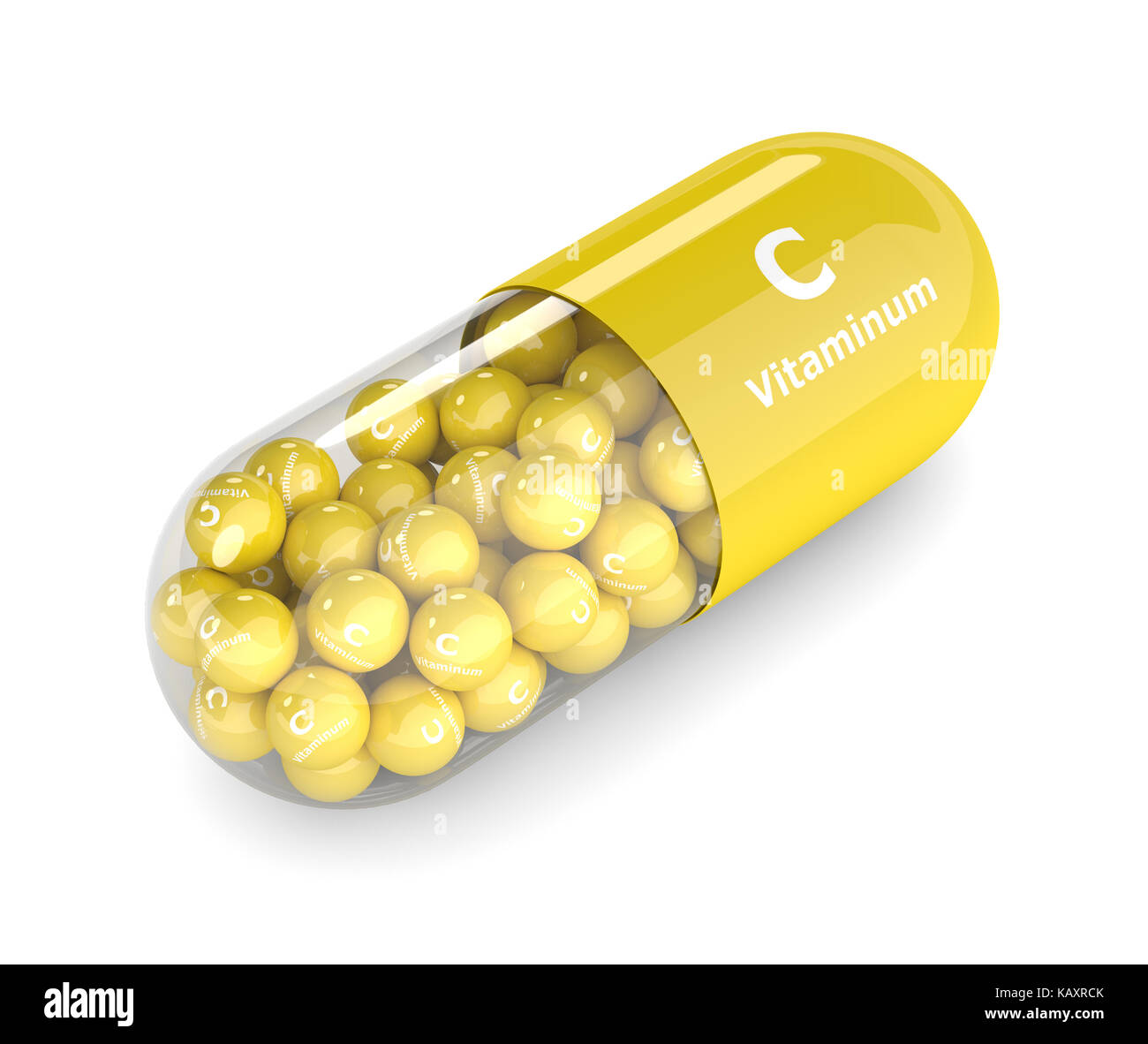 3d render of vitamin C pill with granules over white background ...