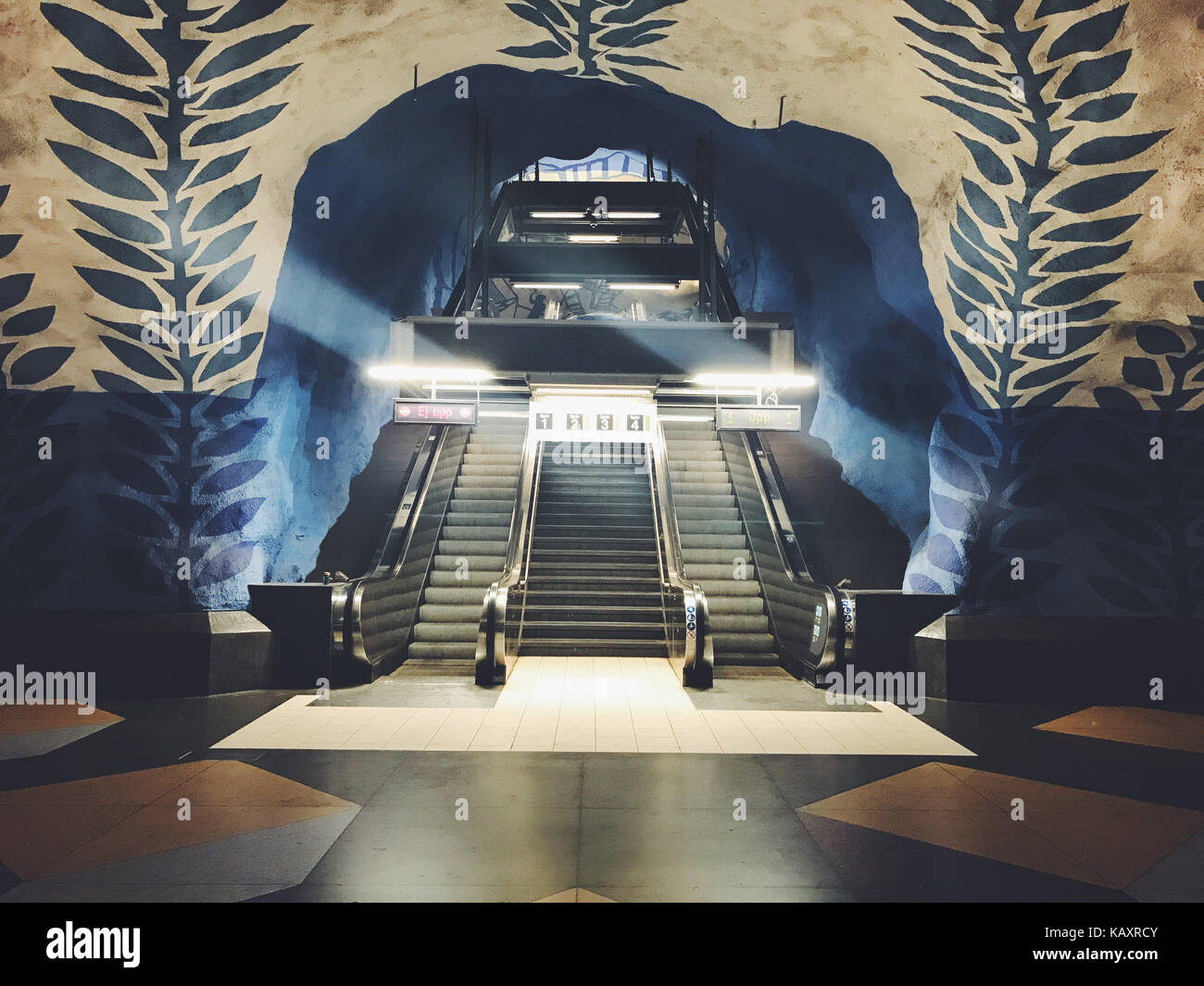 T-Centralen tunnelbanestation Underground. Blue line, central station ...