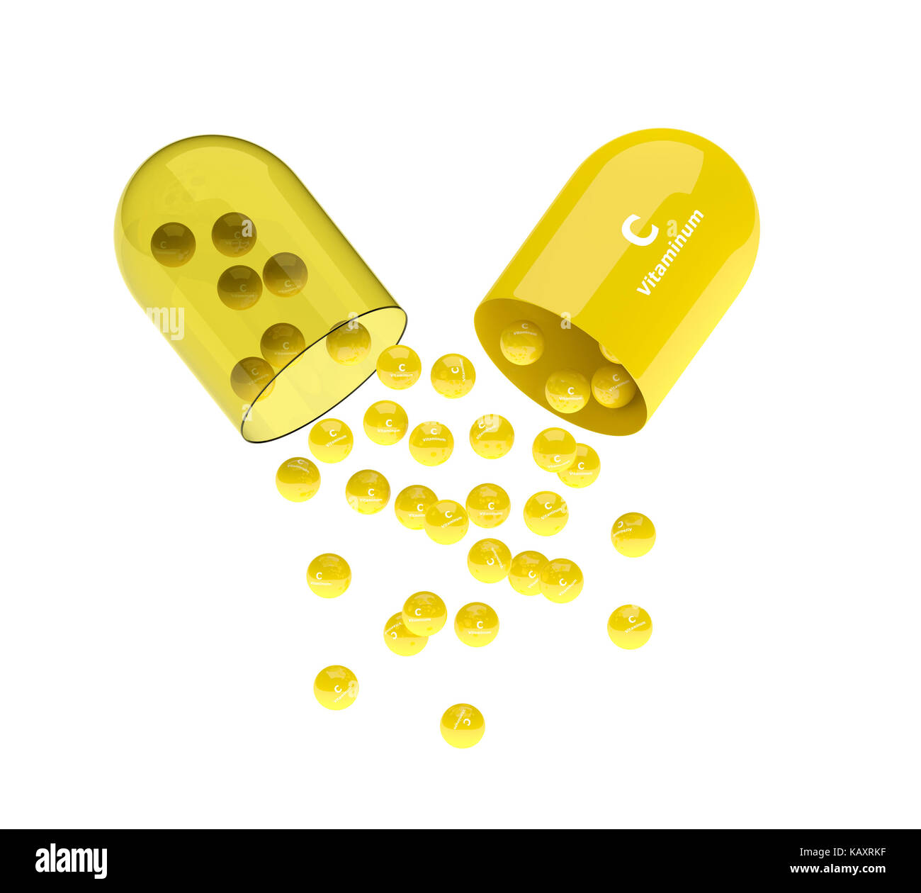 3d render of vitamin C pill with granules over white background ...