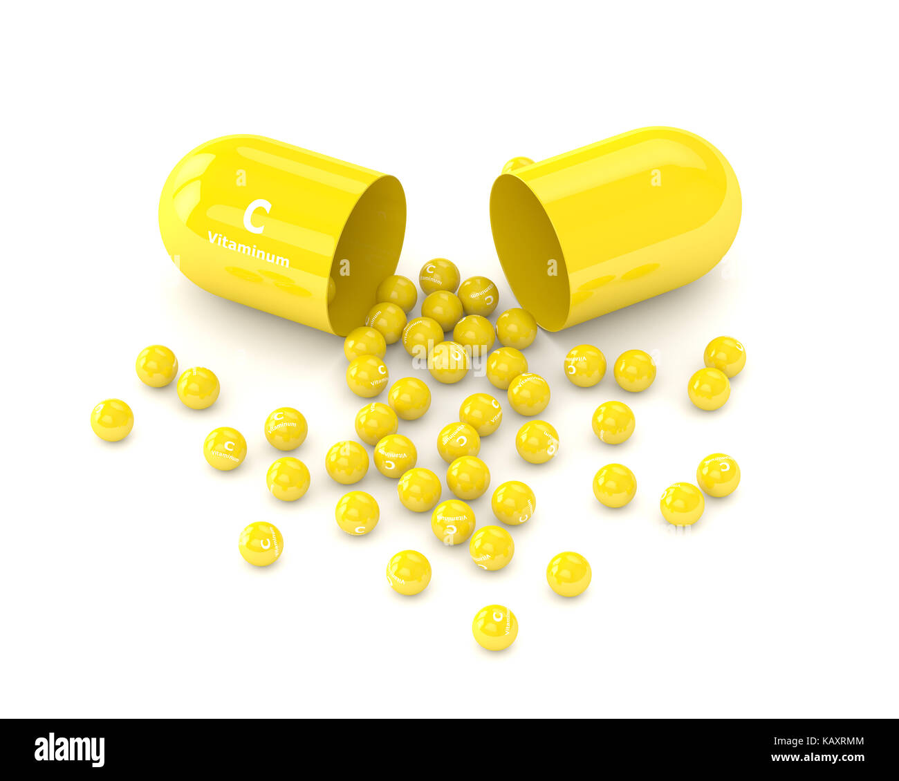3d render of vitamin C pill with granules over white background ...