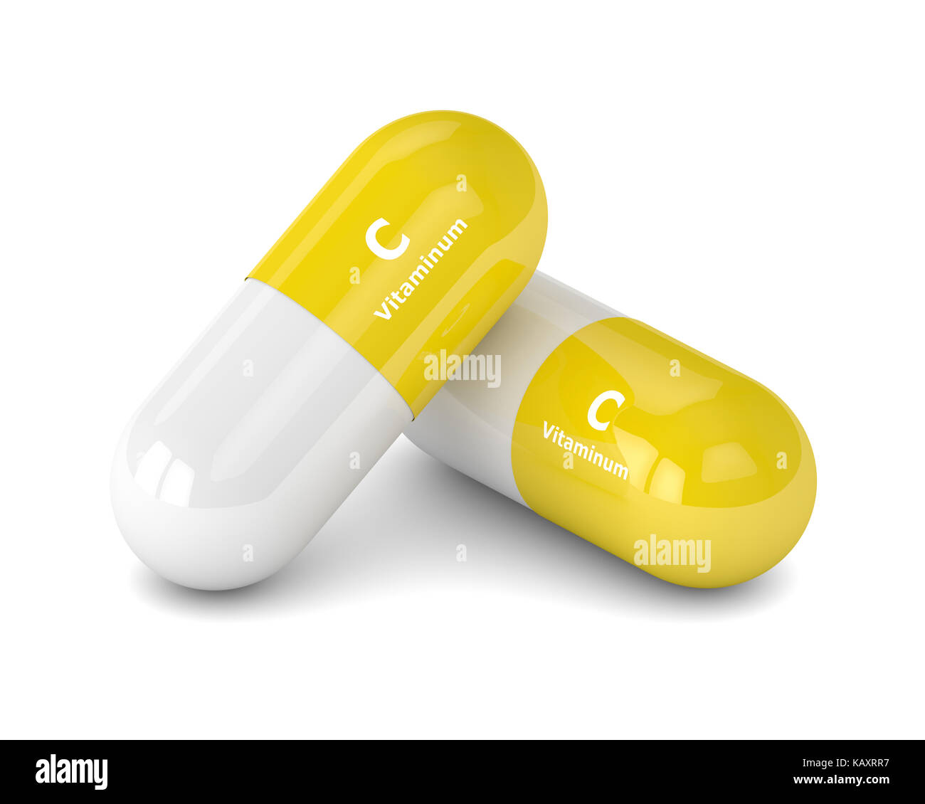 3d render of vitamin C pills over white background. Concept of dietary ...