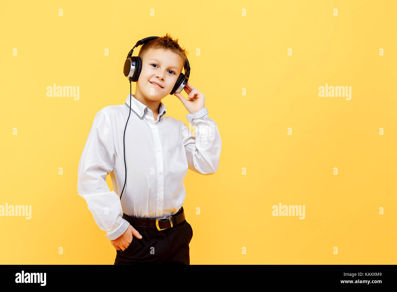 Caucasian Boy Listening Music Studio Concept Stock Photo - Alamy