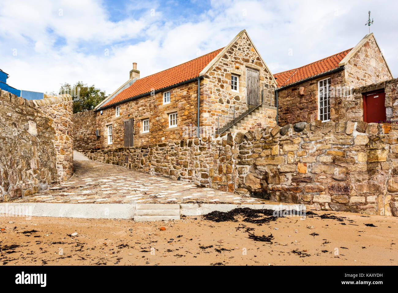 An old slipway in the fishing village of Anstruther, East Neuk of Fife ...