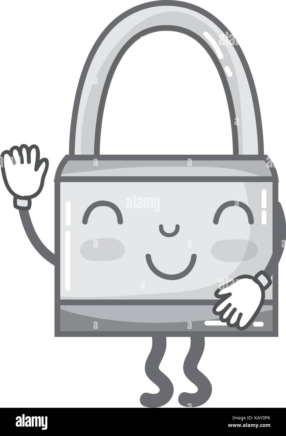 grayscale kawaii cute happy padlock security Stock Vector Image & Art ...