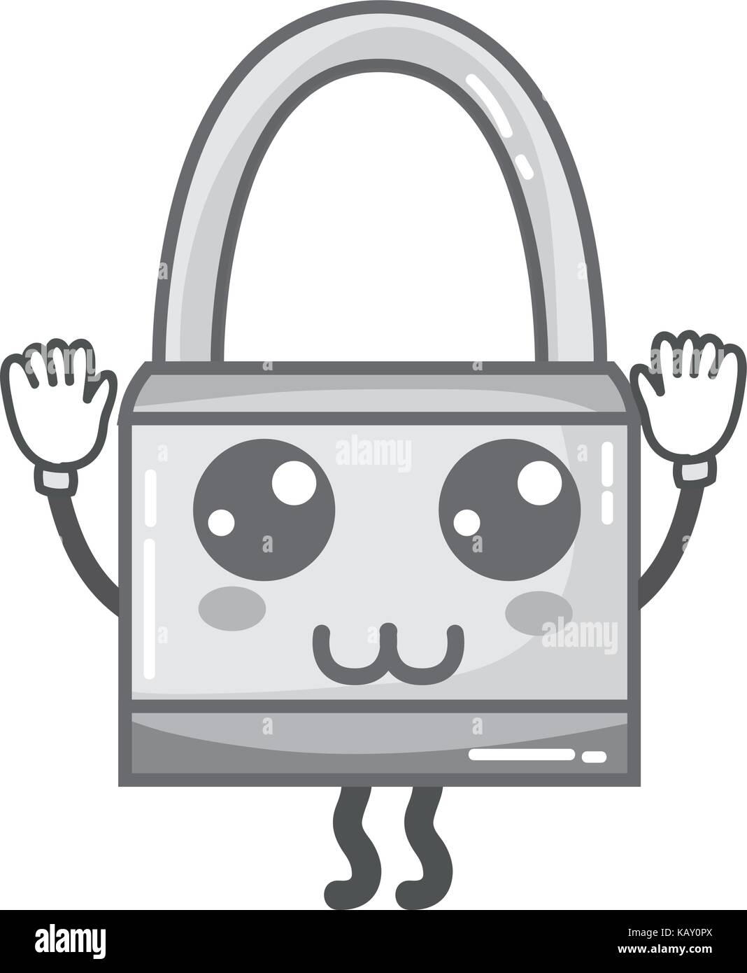 grayscale kawaii cute happy padlock security Stock Vector Image & Art ...