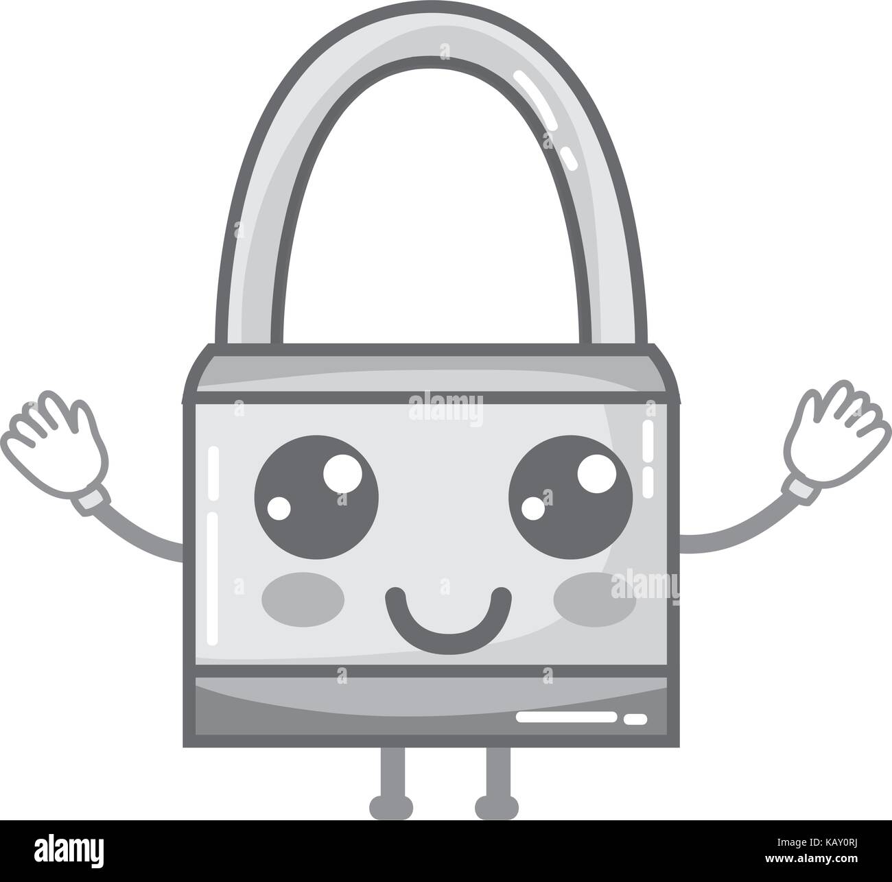 grayscale kawaii cute happy padlock security Stock Vector Image & Art ...