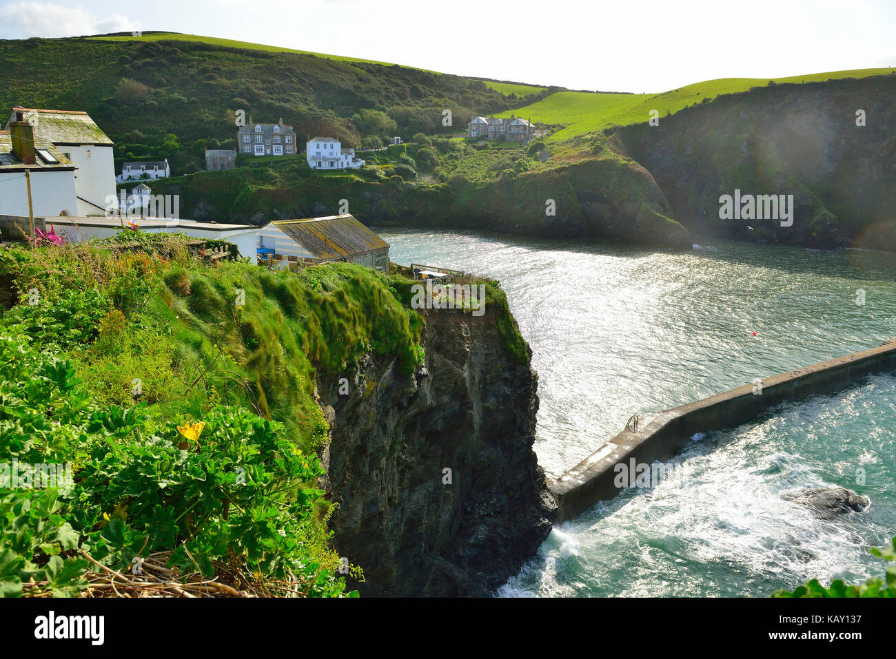 Entrance to Port Isaac, United Kingdom showing the breakwater. Port ...