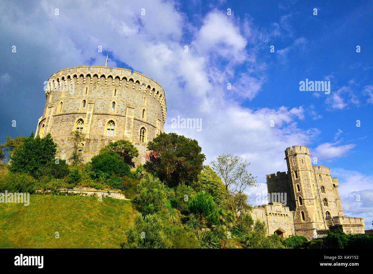 Round tower at Windsor Castle the Queen's weekend residence in Windsor ...