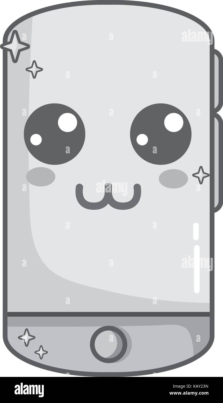 grayscale kawaii cute happy smartphone technology Stock Vector Image ...