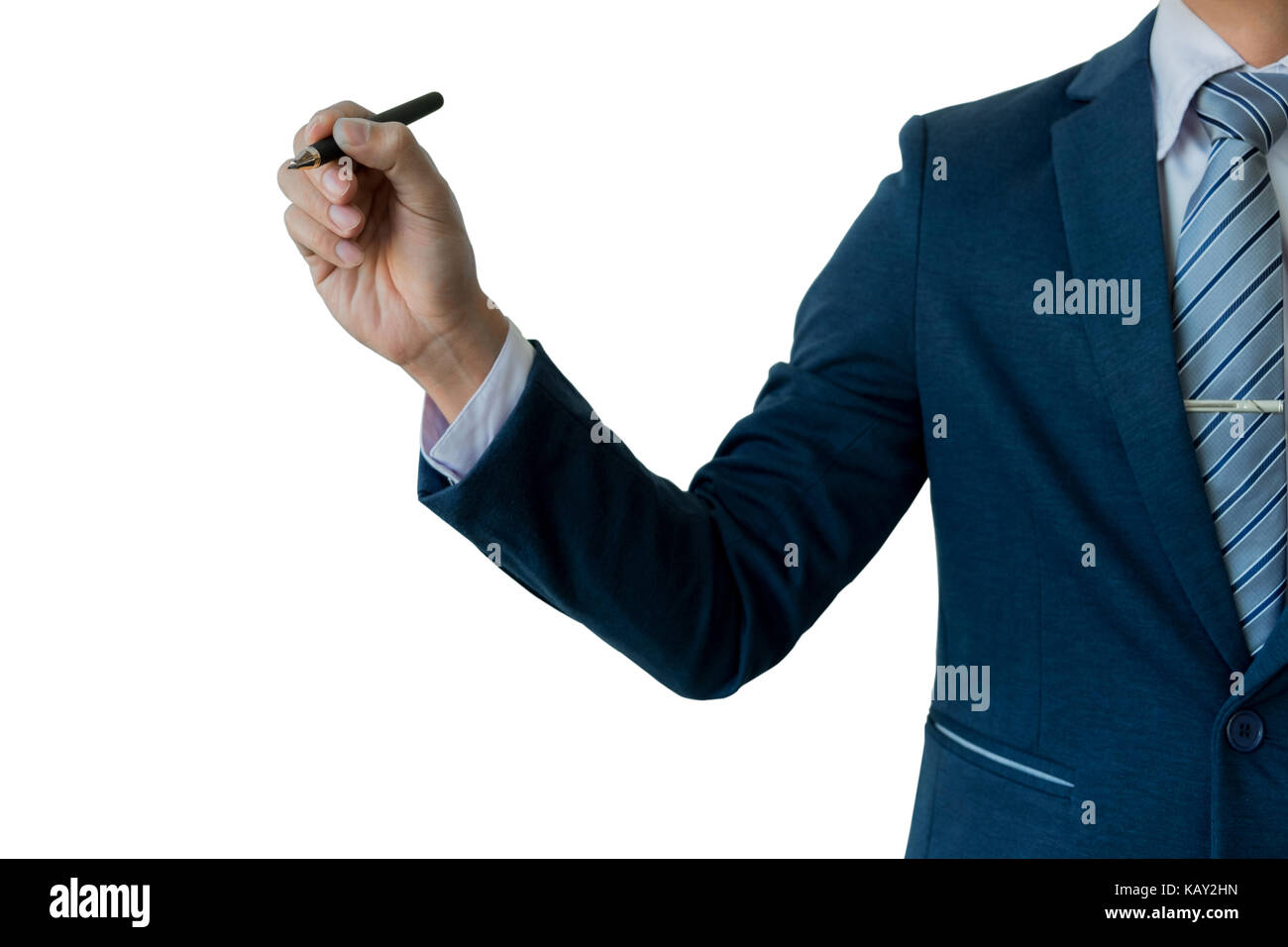 Businessman writing, drawing on the screen, blank transparent ...