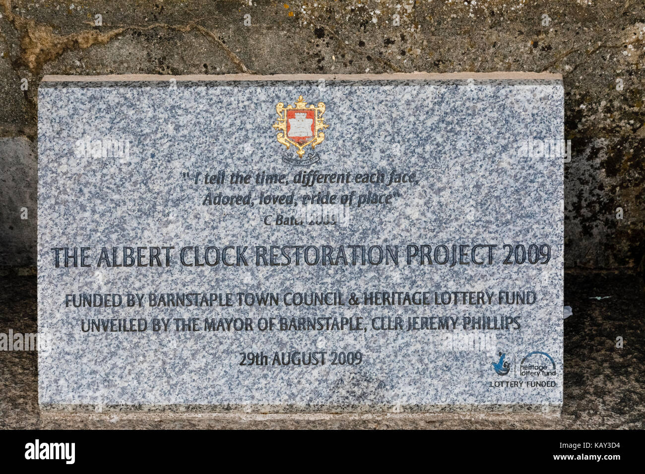 Inscription at the base of the iconic Albert Clock memorial tower built ...