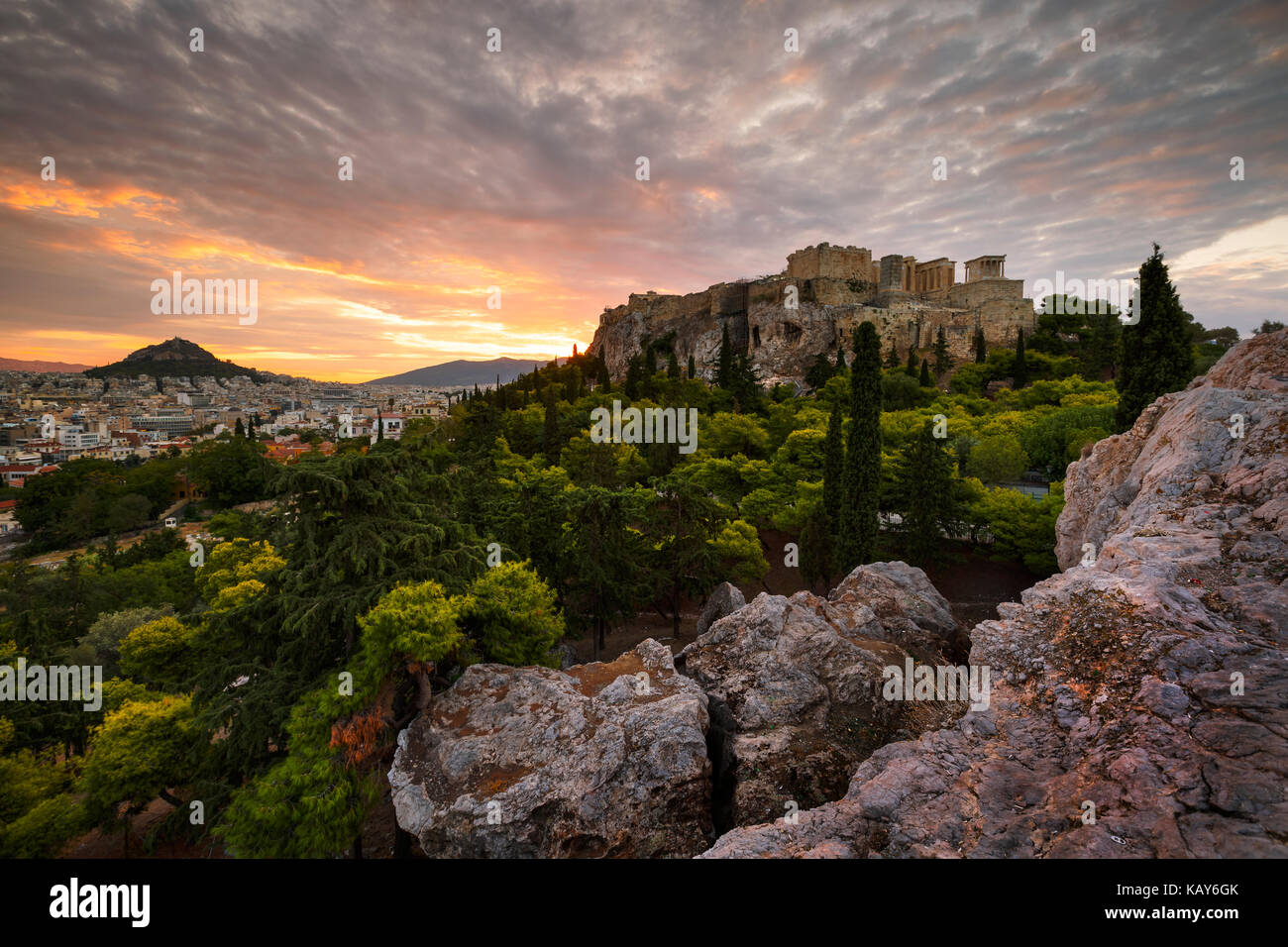 Lycabettus hill view from acropolis areopagus hill hi-res stock ...