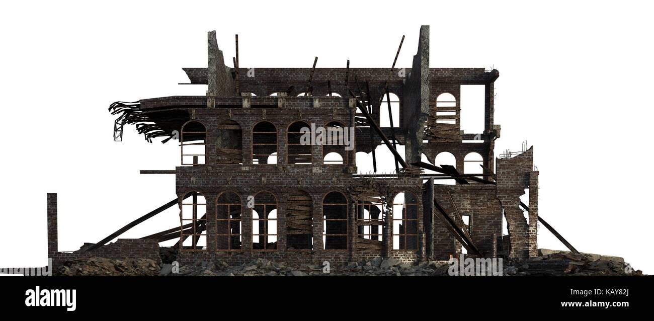 Ruined Building Isolated On White 3D Illustration Stock Photo - Alamy