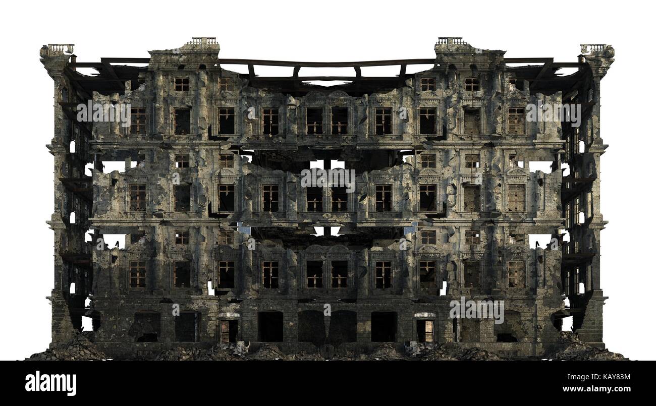 Ruined Building Isolated On White 3D Illustration Stock Photo - Alamy