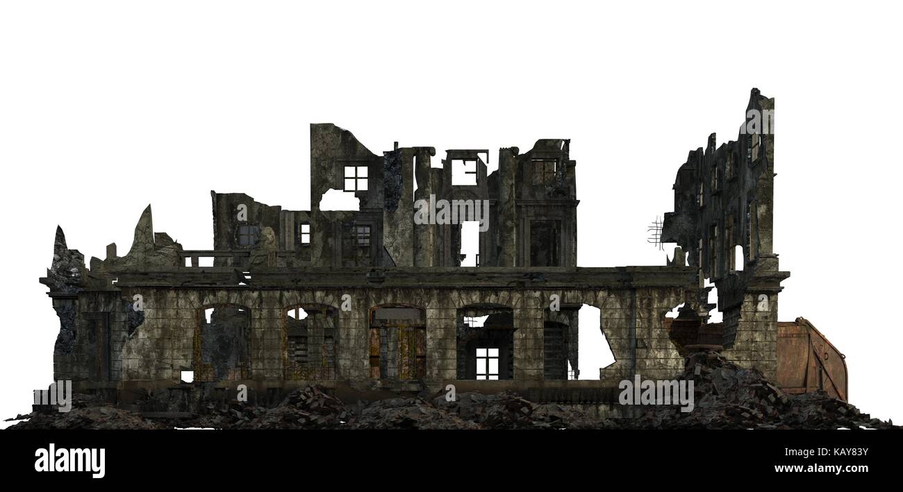 Ruined Building Isolated On White 3D Illustration Stock Photo - Alamy
