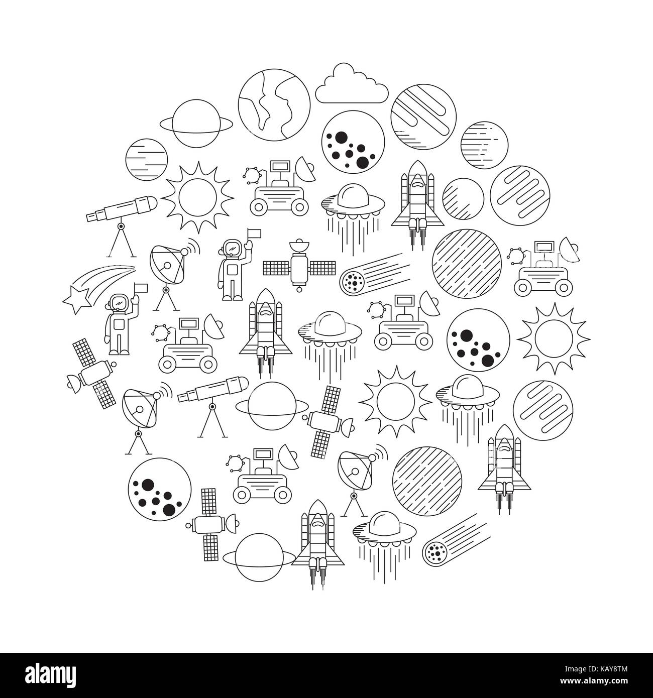 universe cosmos and astronomy icons set in circle Stock Vector Image ...