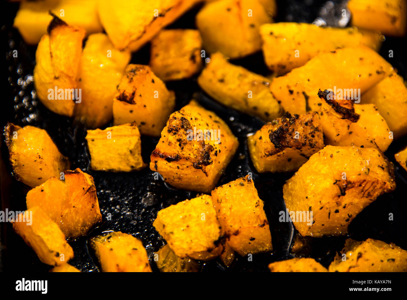 Butternut Squash, Chopped and roasted, Organic Produce, UK Stock Photo ...