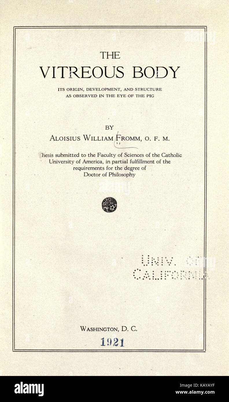 A scientific study of the vitreous body in the pig's eye, detailing its ...