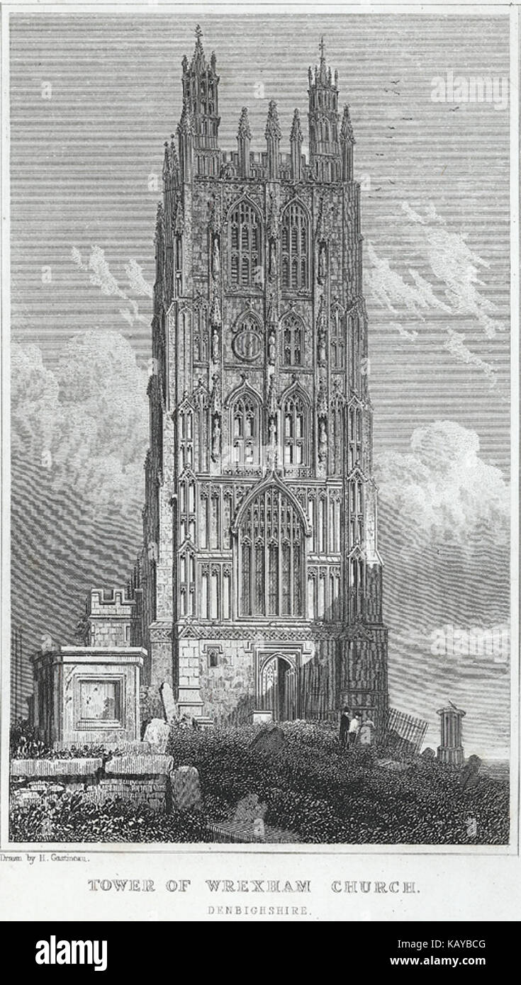 The Tower of Wrexham Church, located in Denbighshire, Wales, is a ...