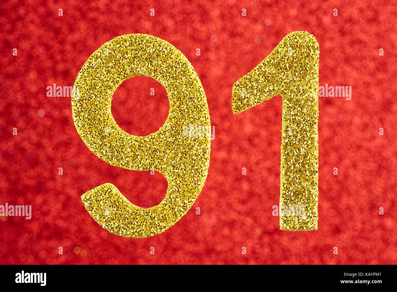 Number ninety-one yellow color over a red background. Anniversary ...