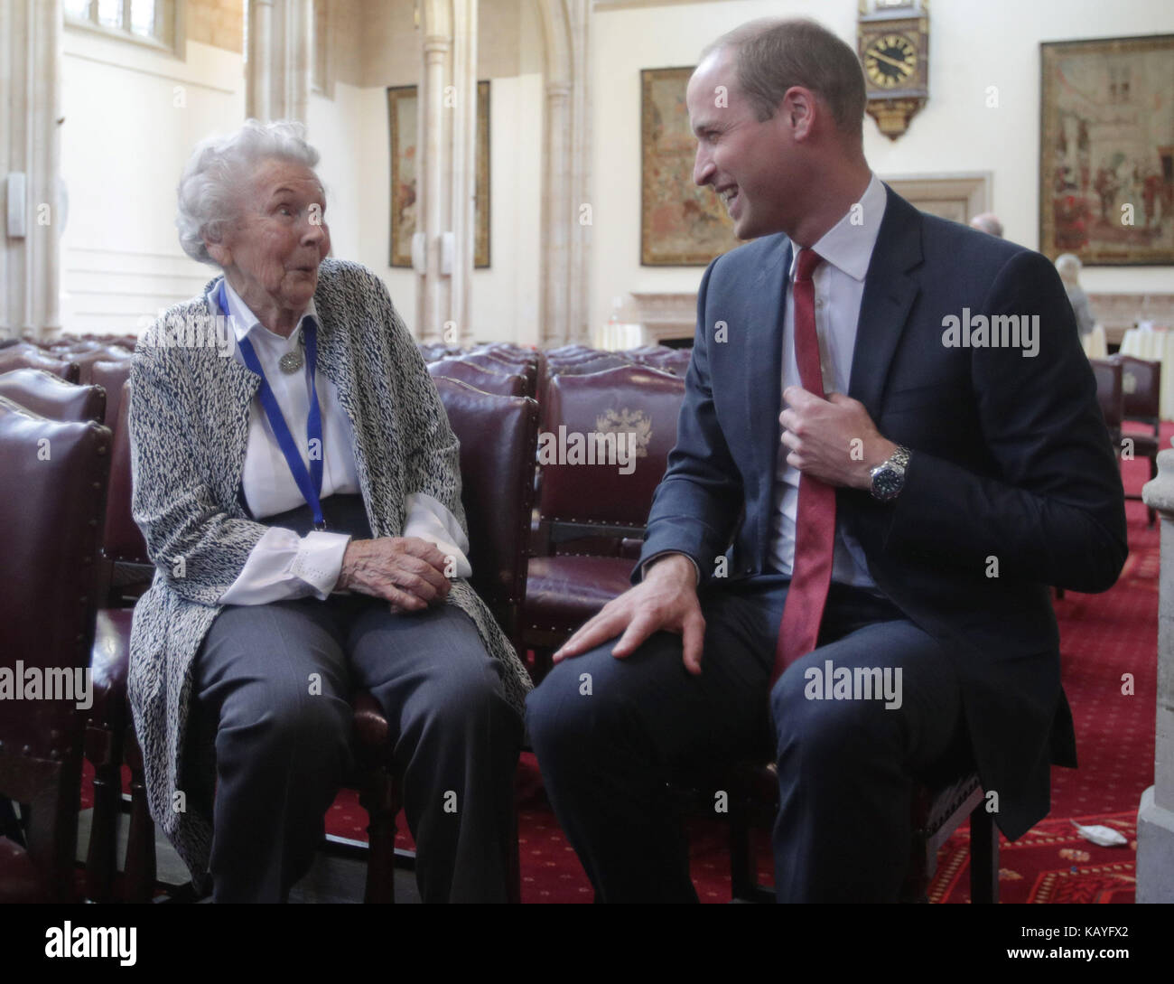 The Duke of Cambridge meets Iris Orrell, aged 98, who received an ...