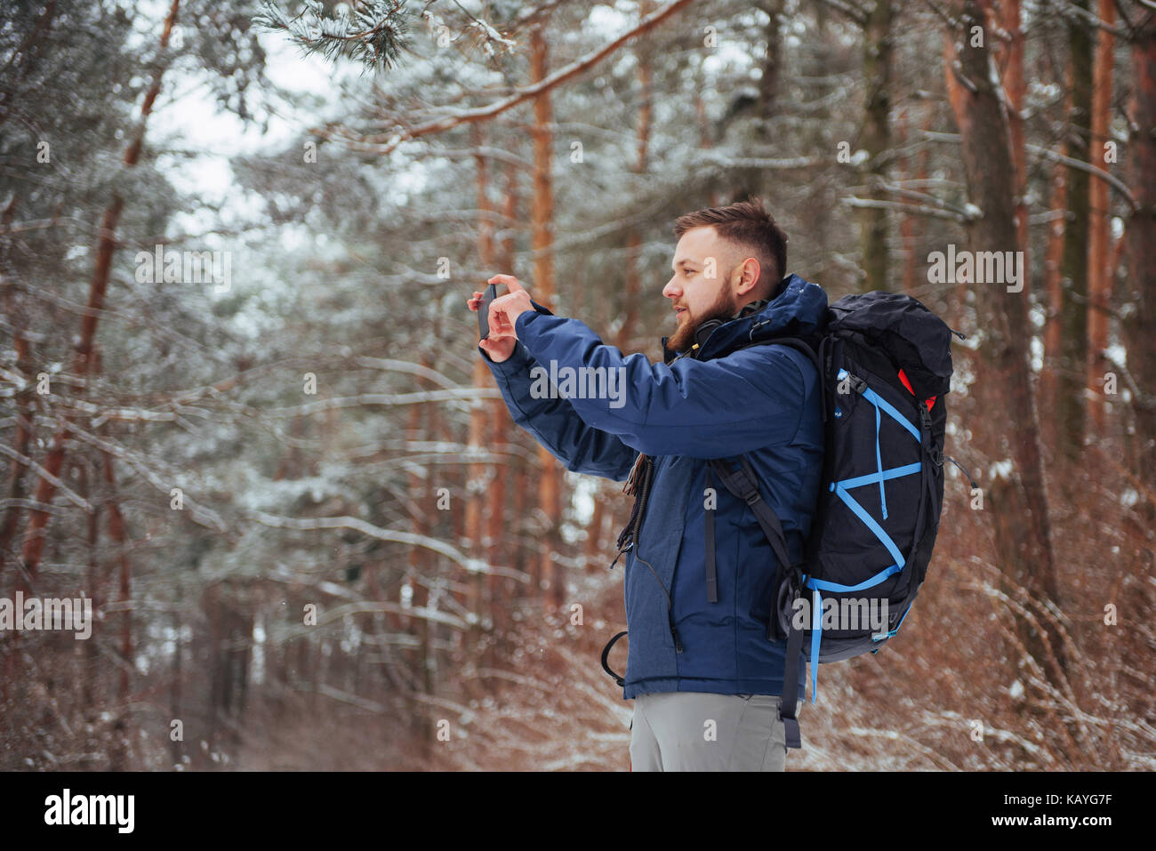 Man Traveler with backpack hiking Travel Lifestyle adventure concept ...