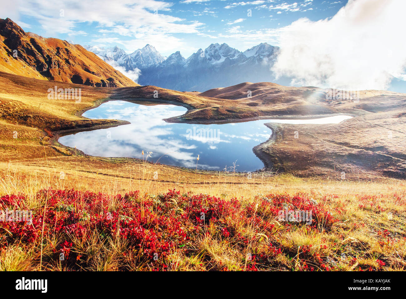 Sunset on mountain lake Koruldi. Upper Svaneti, Georgia, Caucasus ...