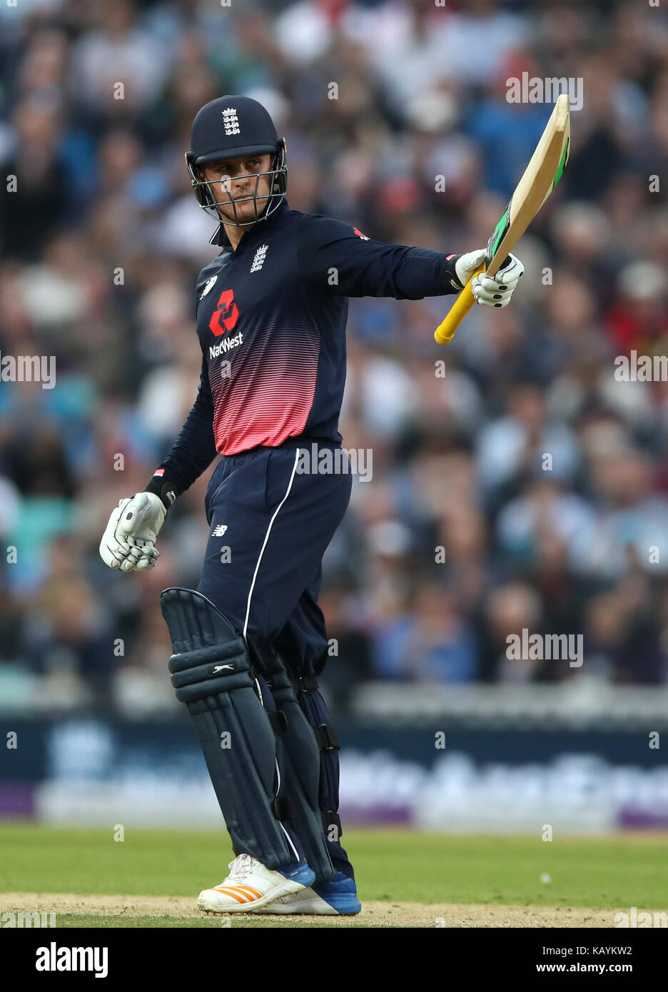 England's Jason Roy celebrates reaching his 50 during the Fourth Royal ...