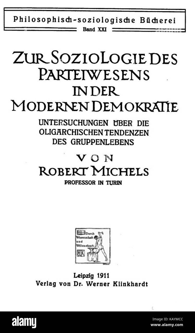 Title page of Political Parties by Robert Michels Stock Photo - Alamy