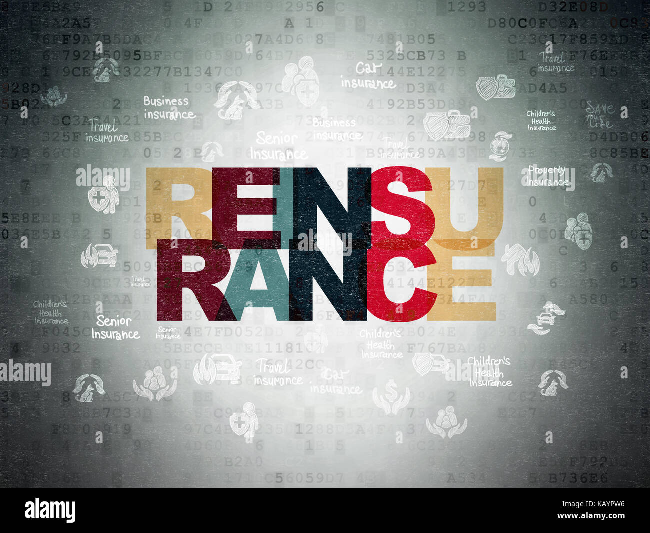 Insurance concept: Reinsurance on Digital Data Paper background Stock ...