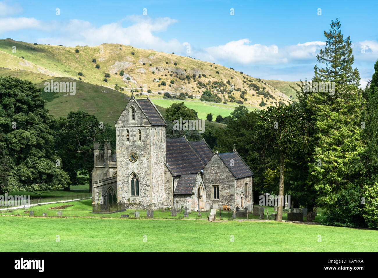 Ilam, Staffordshire, UK: Church of the Holy Cross, a small stone church ...