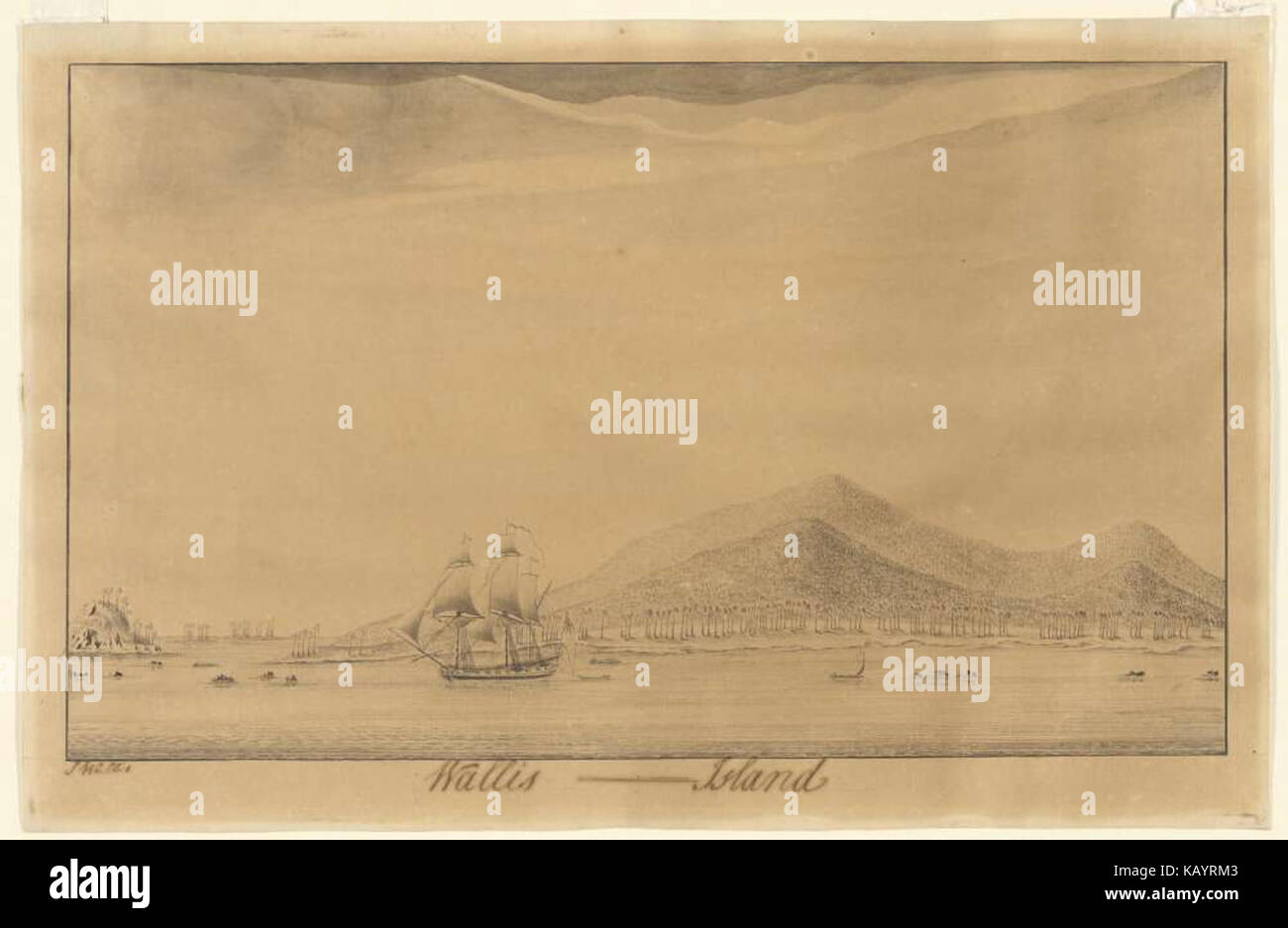 Wallis island picture by Samuel Wallis, ca 1767 Stock Photo - Alamy