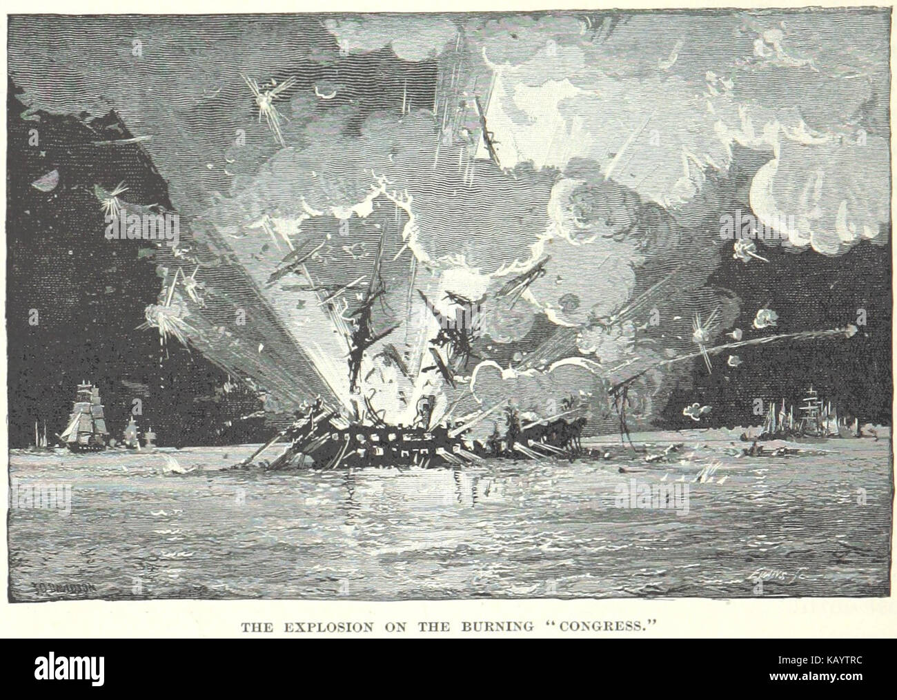 USS Congress explodes Stock Photo - Alamy