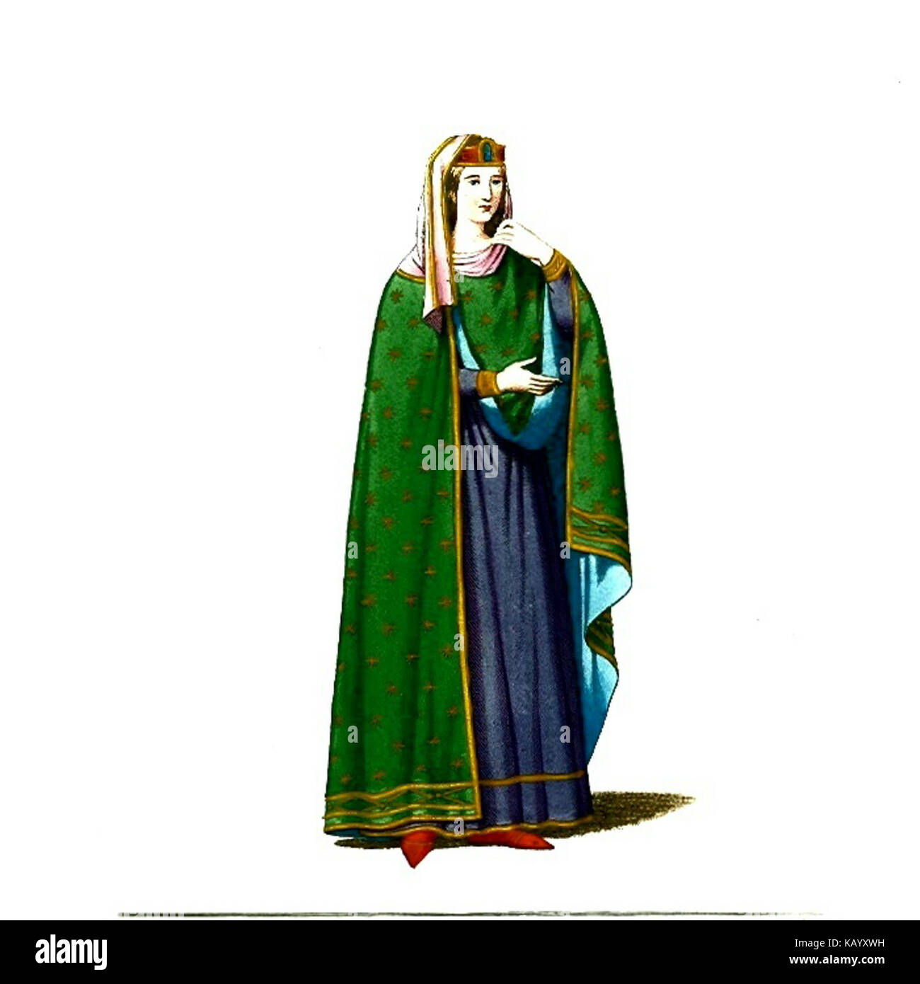 This image portrays a woman in medieval dress, showcasing the fashion ...