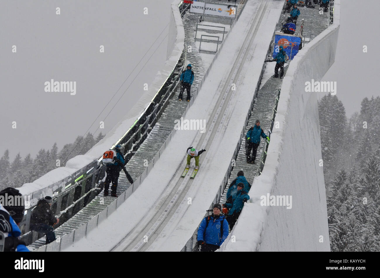 Winter sports, ski jumping, ski jump, tower, approach, ski jumper Stock ...
