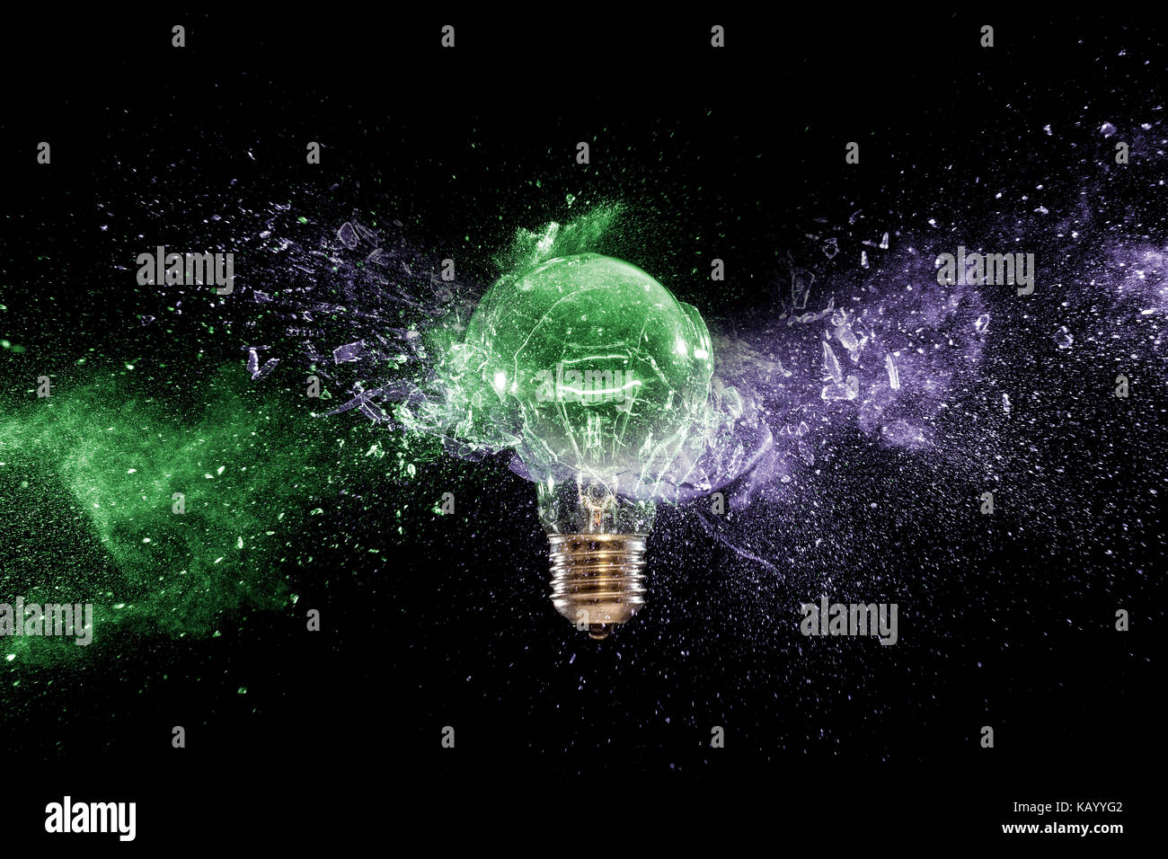glass bulb explosion on black background Stock Photo - Alamy