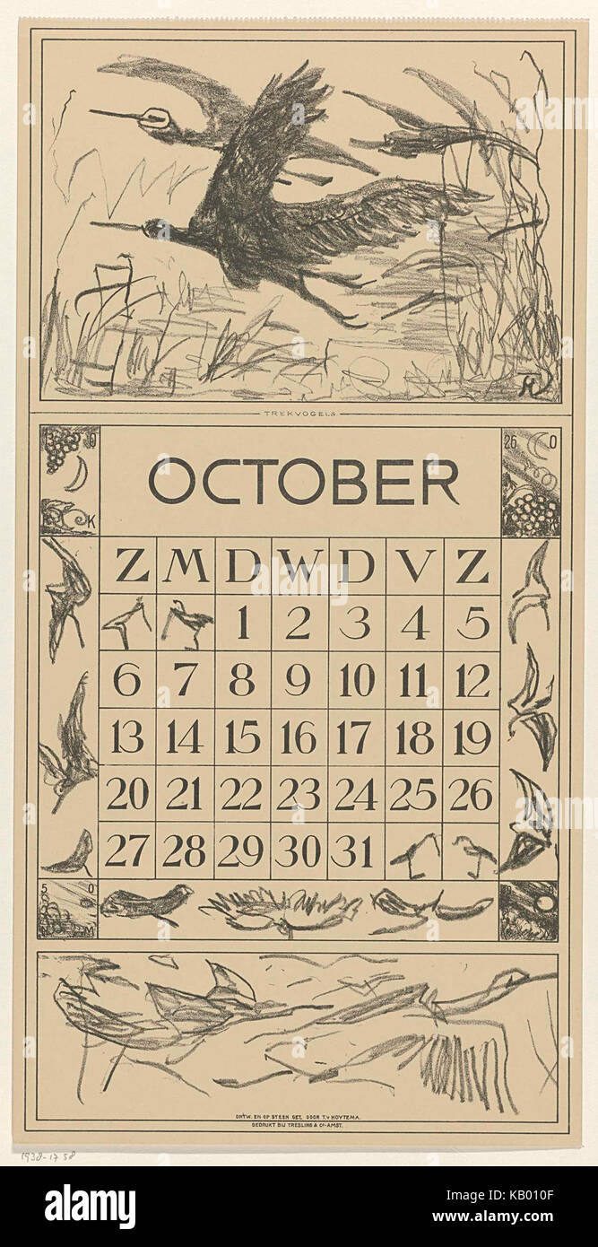 Trekvogels, Kalenderblad October 1918 Stock Photo - Alamy