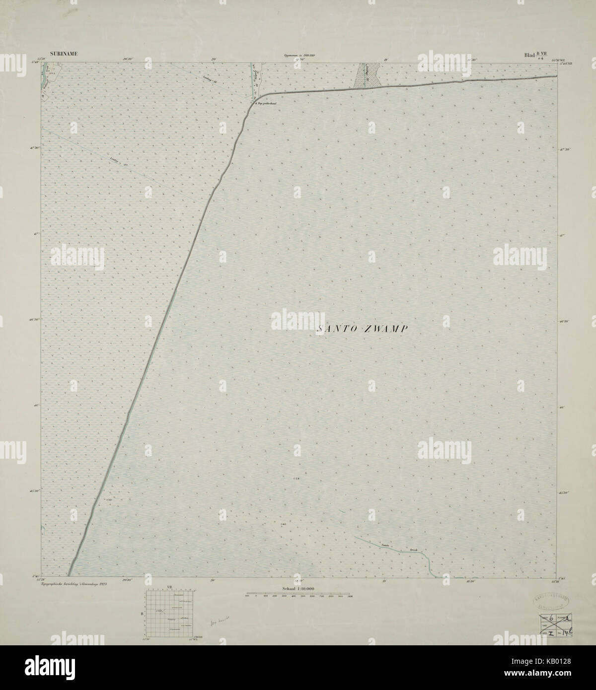 A topographic map of Suriname from 1916-1920, showing detailed ...