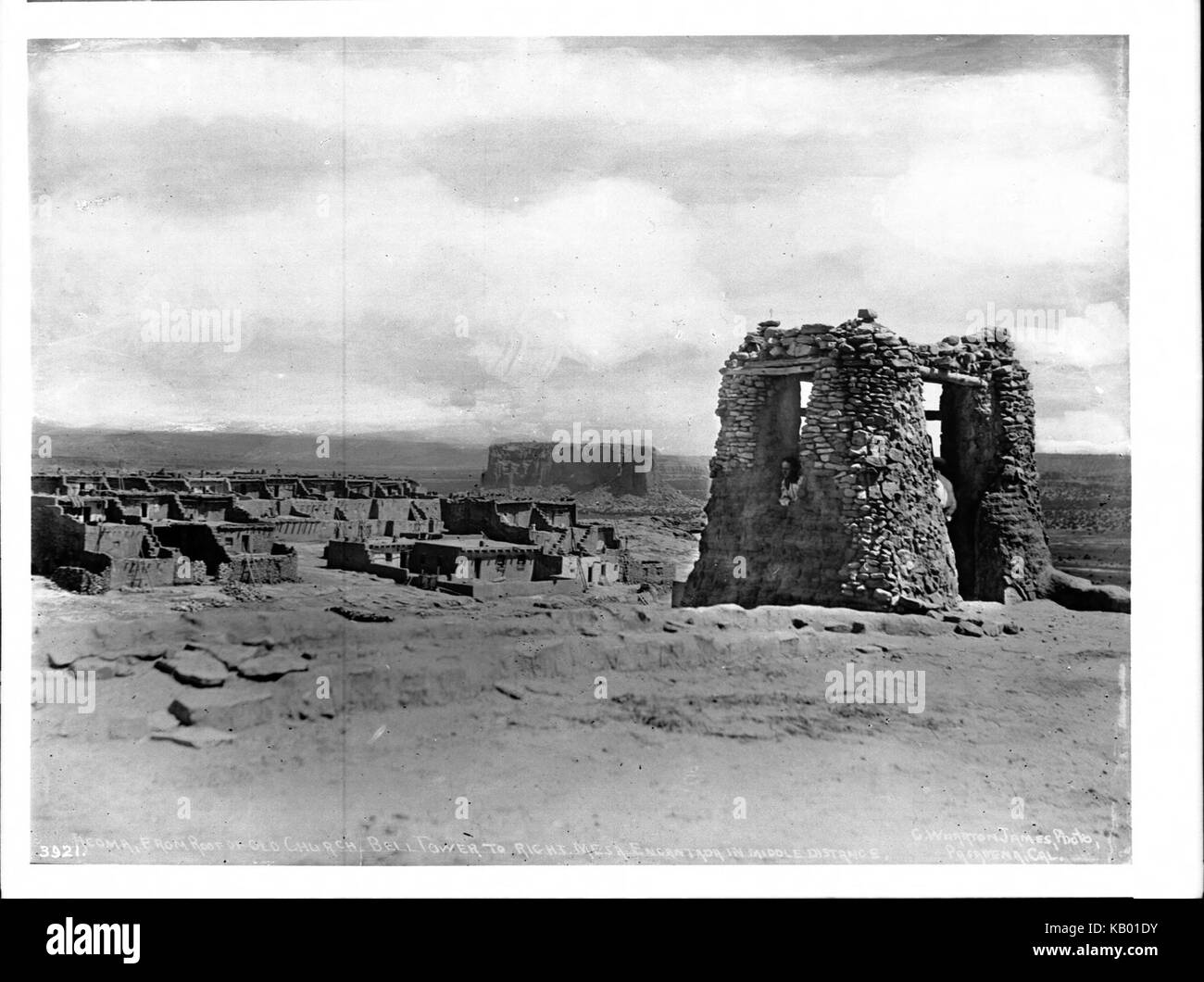 View of the pueblo of Acoma from the roof of the old church showing the ...
