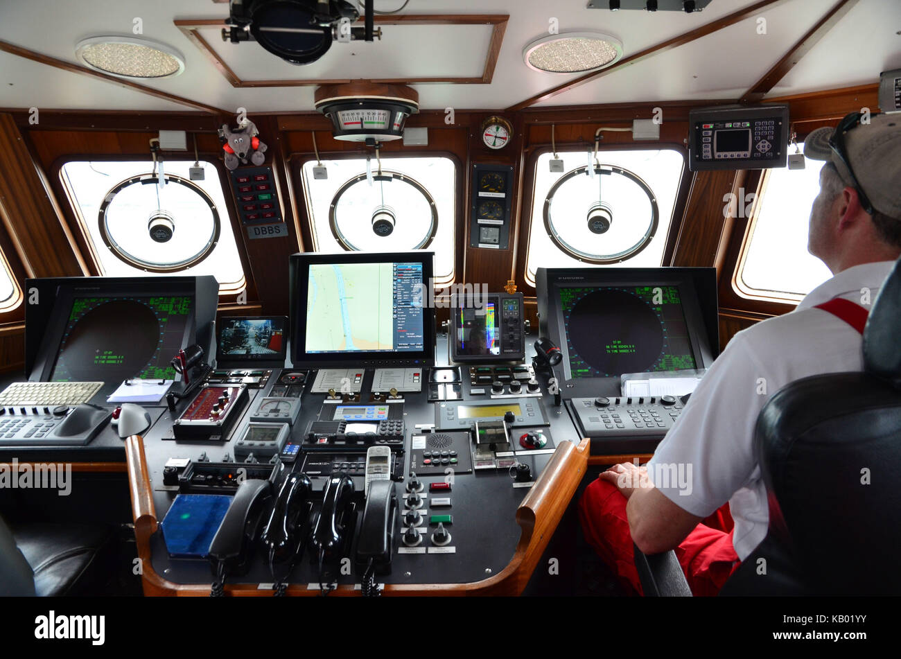 Germany, the North Sea, rescue lifeboat, bridge, steering wheel state ...