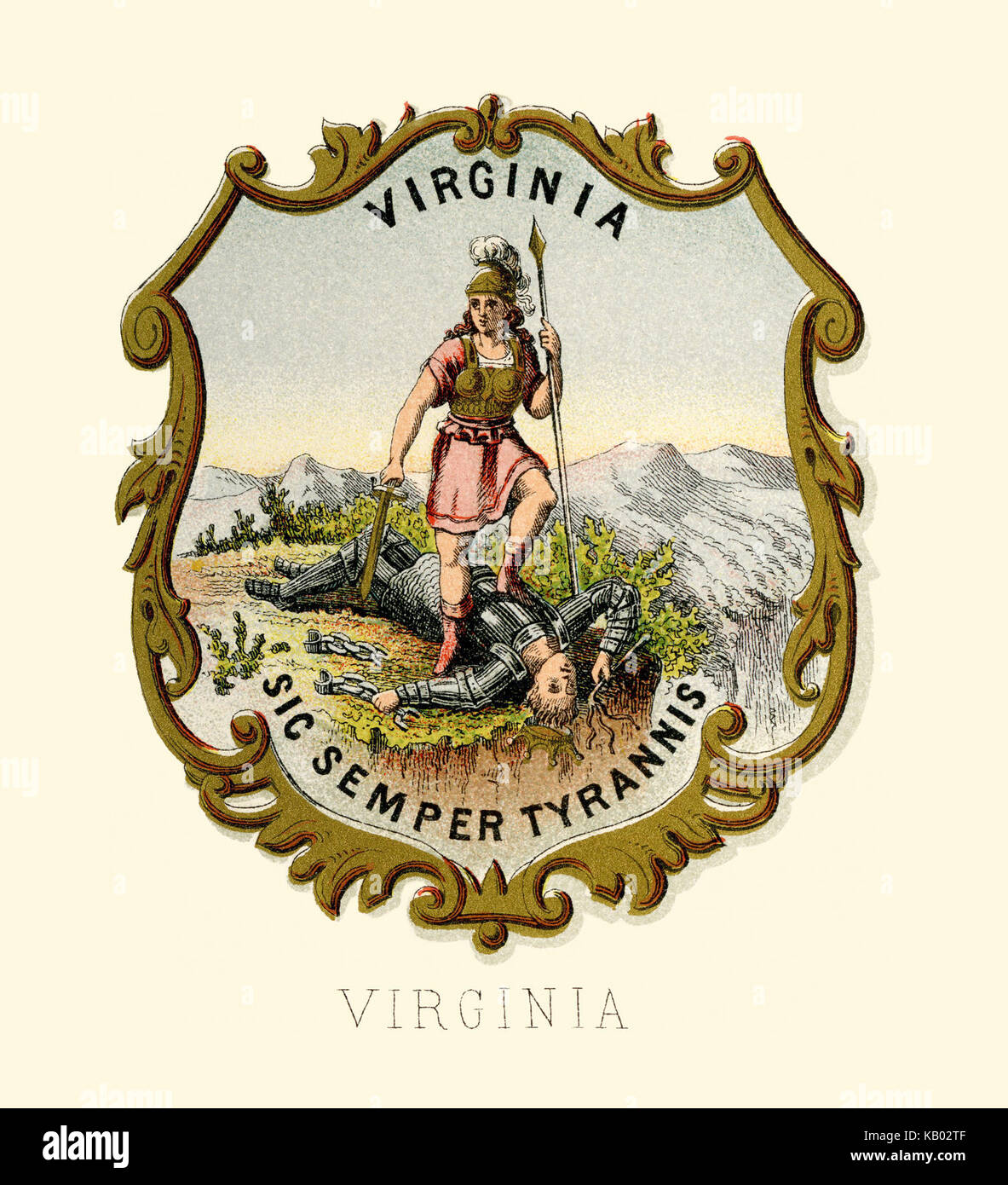 Virginia state coat of arms (illustrated, 1876 Stock Photo - Alamy