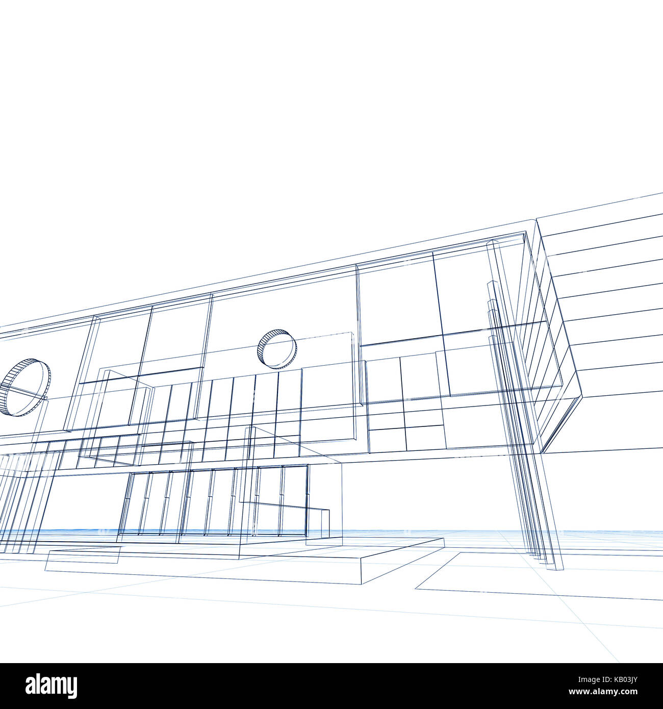 Blueprint on white. Building design and 3d rendering model my own Stock ...