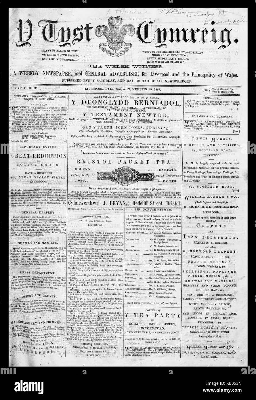 'Y Tyst Cymreig' was a Welsh-language newspaper, with this edition from ...